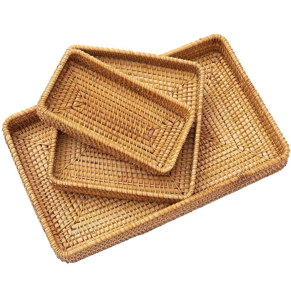 Wicker Rectangle Rattan Baskets Trays Serving| Set Of 3 – ENEOCARE