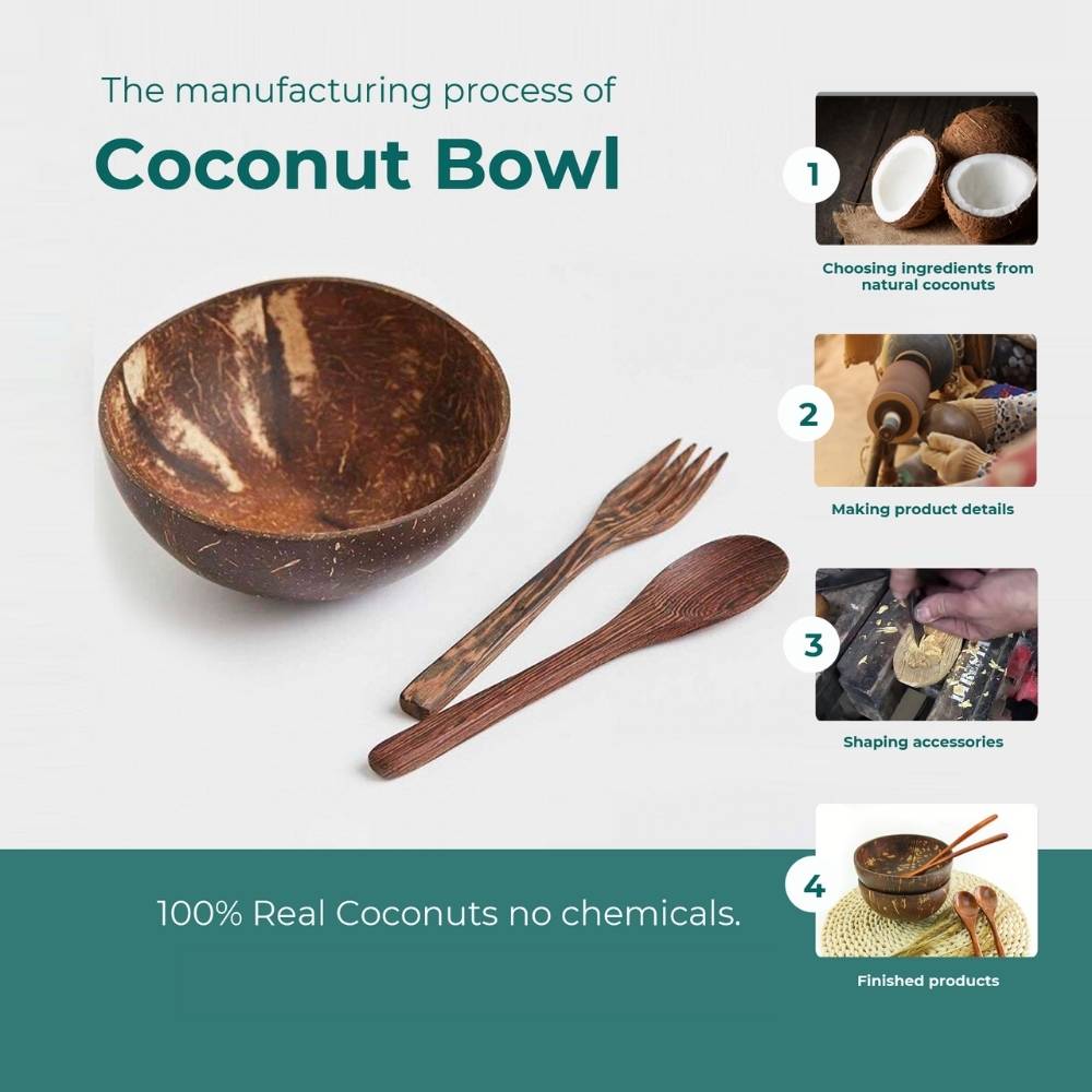Natural Coconut Bowls With Spoons And Forks | Set of 2 For Smoothie, V ...