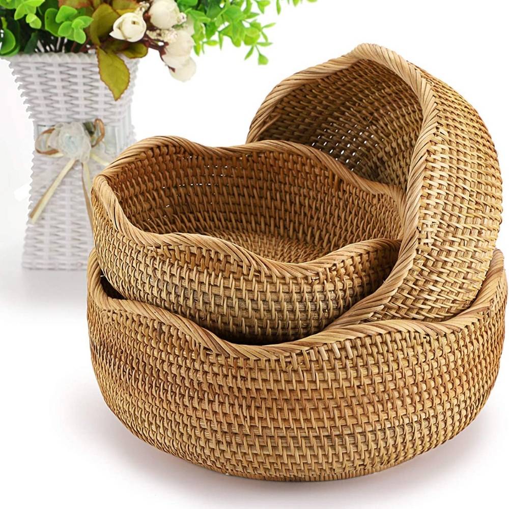 Round Rattan Wicker Basket For House And Restaurant| Set Of 3 – ENEOCARE
